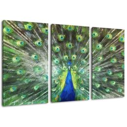 Pixxprint Leinwandbild Pfau mit seinem Gefieder