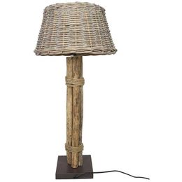 Tischleuchte Treibholz mit Schirm aus Weide, grau, 82 cm hoch, Nachttischlampe