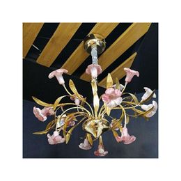 Meditrade GmbH Kronleuchter lampe hängeleuchte blumen rosa stahl gold glas led licht deckenhänger