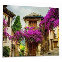 Wallario Herd-Abdeckplatte Malerische Stadt in der Provence mit bunten Blumen