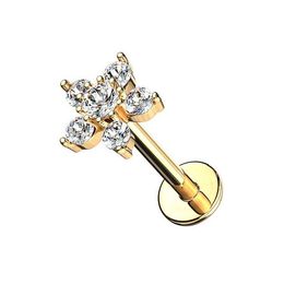 Taffstyle Piercing-Set Piercing Stab mit Kristall Blume für Lippe Ohr