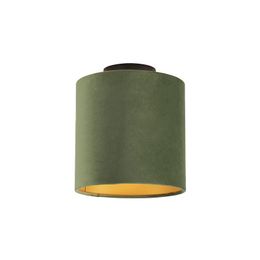Qazqa - Deckenleuchte mit Samtschirm grün/gold 20 cm - Combi schwarz - Grün