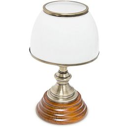 Tischlampe Holz Jugendstil mit Glasschirm weiß Messing-Optik 10018911 - Relaxdays