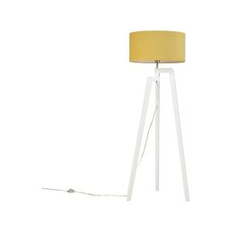 Qazqa - Moderne Stehleuchte weiß mit Lampenschirm in Maisgelb 50 cm - Puros - Gelb
