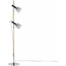 Beliani Stehlampe Grau Metall und Rauchglas 150 cm 2-flammig mit Holzgestell höhenverstellbaren Schirmen und 2 Schaltern langes Kabel Industrie Look - Grau