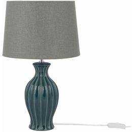 Beliani Tischlampe Grün Keramik 59 cm Stoffschirm Graubeige Vasenform Kabel mit Schalter Retro-Stil - Grau
