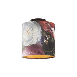 Qazqa - Deckenleuchte mit Schirm Blumen/Gold 20 cm - Combi schwarz - Bunt