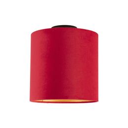 Qazqa - Deckenleuchte mit Samtschirm rot/gold 25 cm - Combi schwarz - Rot