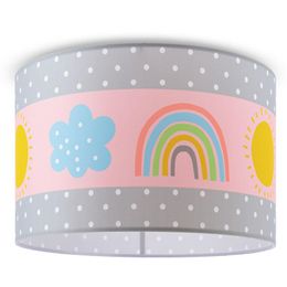 Paco Home - Deckenlampe Kinder Pendelleuchte Kinderzimmer Stoffschirm Rund Bunt Baby E27 Deckenleuchte - Weiß, Mehrfarbig 1 (Ø45.5cm)