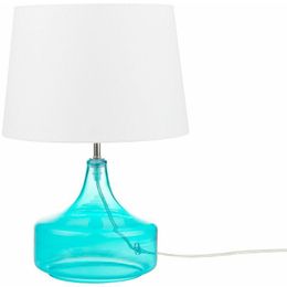 Beliani Tischlampe Blau Glas 42 cm Stoffschirm Weiß Vasenform Kabel mit Schalter Minimalistisches Design - Weiß