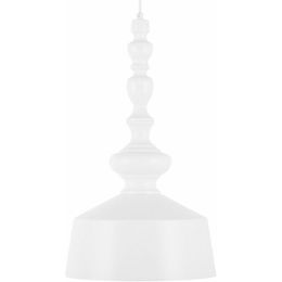 Beliani - Hängeleuchte Weiß Metall gedrechselte Holz-Optik mit Schirm in Glockenform Retro Stil - Weiß