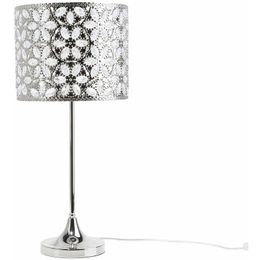 Beliani Tischlampe Silber Metall 58 cm Schirm mit Kristallen aus Acrylglas Blumenmuster langes Kabel mit Schalter Glamouröser Stil - Silber