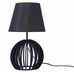 Beliani Tischlampe Schwarz Holz 41 cm Stoffschirm Lampenfuß in Gitteroptik Kabel mit Schalter Landhausstil - Schwarz