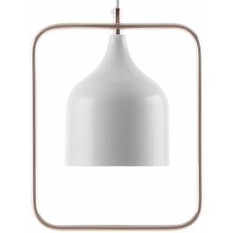 Beliani - Hängeleuchte Weiß Metall mit Schirm in Glockenform rechteckige Umrandung in Kupfer Industrie Look - Weiß