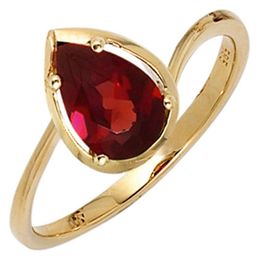 Schmuck Krone Fingerring Ring Damenring mit Granat dunkelrot 585 Gold Gelbgold Fingerschmuck