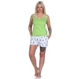 Normann Pyjama Ärmelloser Damen Schlafanzug Shorty Pyjama mit Kaktus als Motiv