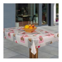 laro Tischdecke Wachstuch-Tischdecken Abwaschbar Herz rosa braun weiß rechteckig