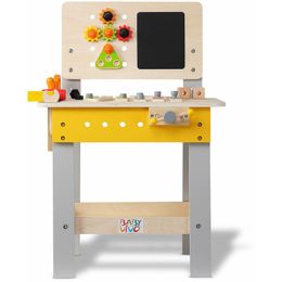 Höhenverstellbare Spielwerkbank / Werkbank für Kinder aus Holz - Bob mit Tafel und 39 Teilen Zubehör - BABY VIVO