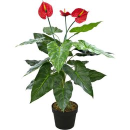 Decovego - Anthurie Flamingoblume Kunstpflanze Künstliche Pflanze mit Blüten 83cm
