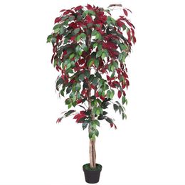 Decovego - Roter Ficus Benjamin Birkenfeige Kunstpflanze Kunstbaum Künstlich 150cm