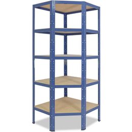 shelfplaza® HOME 180x90x60cm Eckregal Schwerlast blau / Metall Eckregal stehend mit 5 Böden / Corner Shelf 175kg Tragkraft Schwerlastregal Ecke /