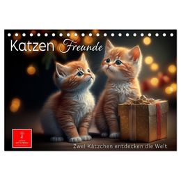 Calvendo Wandkalender Katzen Freunde (Tischkalender 2024 DIN A5 quer)