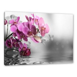Pixxprint Leinwandbild Orchideenblüten über Wasser