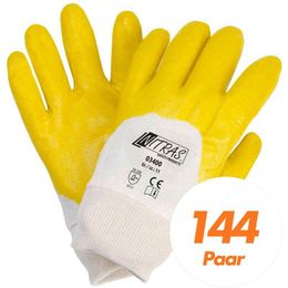 03400 Nitrilhandschuhe mit Strickbund gelb - teilbeschichtet auf Baumwoll-Trikot Handschuh - vpe 144 Paar - NITRAS