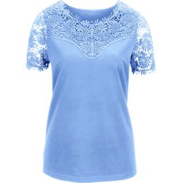Damen Spitzenshirt mit transparenter Spitze eisblau, Gr&ouml;&szlig;e 50