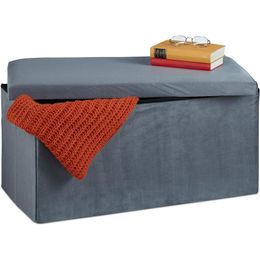 Sitzbank mit Stauraum, Samt, 80 l, Flur, Wohnzimmer, gepolstert, faltbar, Truhenbank, 38x77x39 cm, dunkelgrau - Relaxdays