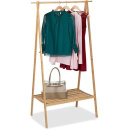 Relaxdays Kleiderständer Bambus, klappbarer Garderobenständer, HBT: 170 x 100 x 56,5 cm, Kleiderstange mit Ablage, natur
