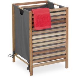 Wäschekorb Holzgestell, 60 l Stoffbeutel, HxBxT: 63,5 x 43 x 43 cm, ohne Deckel, Wäschesammler, natur/grau - Relaxdays