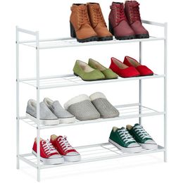 Schuhregal Metall, 4 Ablagen, Schuhaufbewahrung für 12 Paar Schuhe, hbt: 70 x 70 x 26 cm, Standregal, weiß - Relaxdays