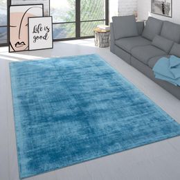 Paco Home Teppich Handgefertigt Hochwertig Einfarbig Kurzflor Modern Materialmix In Türkis 160x230 cm