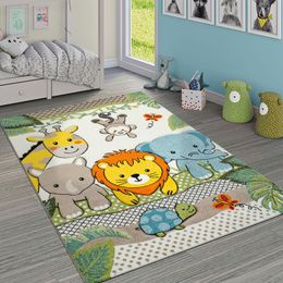 Paco Home - Kinderzimmer Teppich Bunt Grün Fröhliche Tiere Zoo Dschungel Muster 3-D Design ø 120 cm Rund