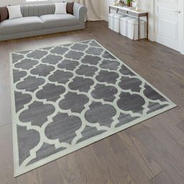 Designer Teppich Marokkanisches Muster Kurzflorteppich Modern Trend Grau Weiß 240x340 cm - Paco Home