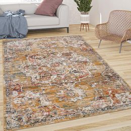 Teppich Wohnzimmer Kurzflor Vintage Pastell Orient Muster Mit Bordüre Gelb Beige 60x100 cm - Paco Home