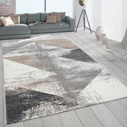 Teppich Wohnzimmer Kurzflor Vintage Design Abstraktes Muster Pastell Grau Beige 200x290 cm - Paco Home