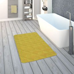 Badematte, Kurzflor-Teppich Für Badezimmer, Rutschfest, In Gelb 70x120 cm - Paco Home