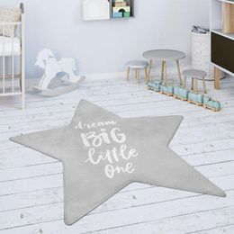 Kinderteppich Teppich Kinderzimmer Spielmatte Rutschfest Stern Schriftzug Grau Weiß 80 cm Stern-Form - Paco Home