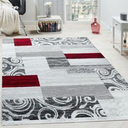 Designer Teppich Wohnzimmer Inneneinrichtung Floral Muster Meliert Hell Grau Rot 80x150 cm - Paco Home