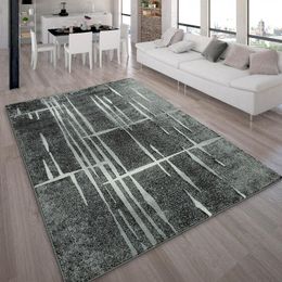 Designer Teppich Modern Trendiger Kurzflor Teppich in Grau Schwarz Creme Meliert 70x140 cm - Paco Home