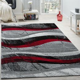 Teppich Modern Kurzflor Wellen Optik Abstrakt Grau Schwarz Rot 80x150 cm - Paco Home
