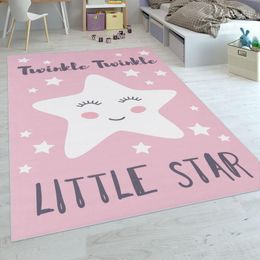 Paco Home - Kinderteppich Kinderzimmer Mädchen Niedlicher Stern Spruch Rosa Weiss 120x160 cm