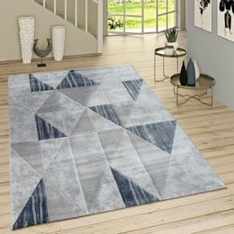 Paco Home - Kurzflor Teppich Modern Rauten Muster Vintage Style Ombre Look Grau Blau 155x230 cm