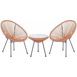 Beliani - Balkonset Orange Polyrattan Beistelltisch mit 2 Stühlen Spaghetti-Optik Modern Mexikanischer Stil Outdoor Balkon Terrasse Garten Möbel