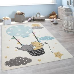 Paco Home - Kinder-Teppich, Kurzflor Für Kinderzimmer, Elefant, Bär, Balon, Mond, in Beige 80x150 cm