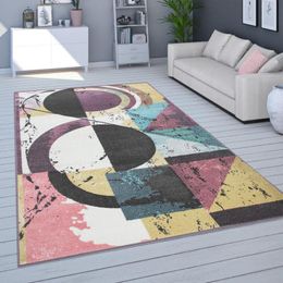 Paco Home Teppich Für Wohnzimmer, Kurzflor In Pastellfarben, Abstraktes Design, In Bunt 70x140 cm