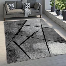 Teppich Wohnzimmer Kurzflor Modernes Muster Abstrakt Geometrisch Grau Schwarz 80x150 cm - Paco Home