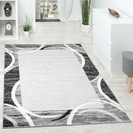 Wohnzimmer Teppich Designer Bordüre Meliert Grau Schwarz Creme Preishammer 240x340 cm - Paco Home